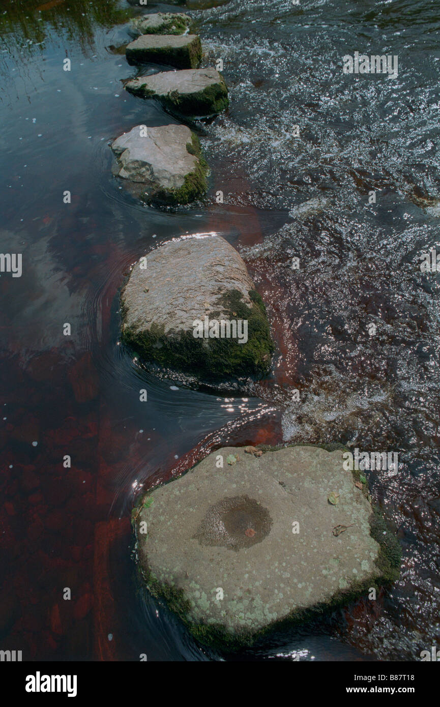 Stepping stones across the River Hodder, Lancashire, England Stock ...