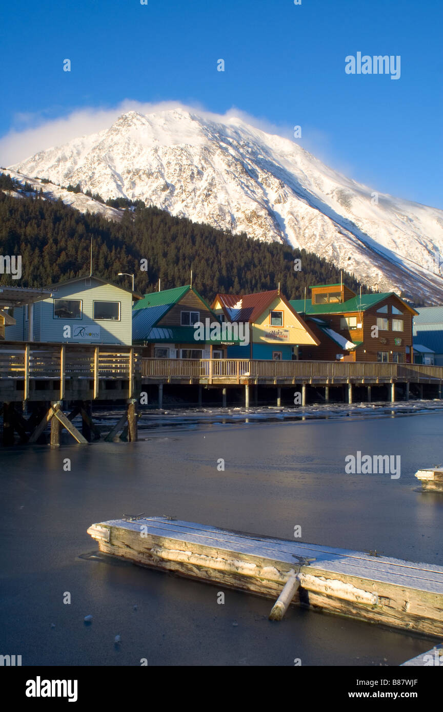Seward Alaska Resurrection bay Waterfront boardwalk dock marina water ...