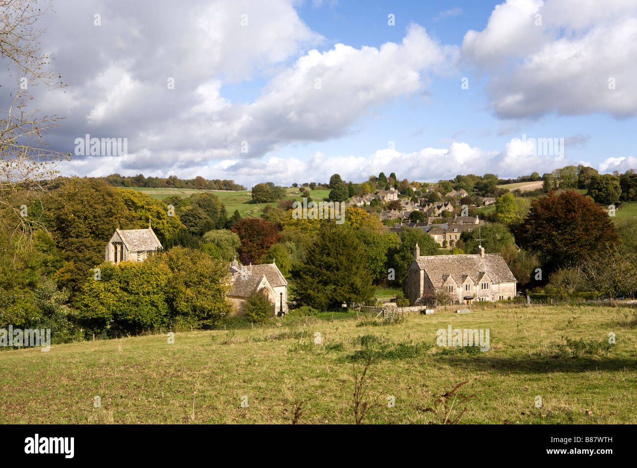 The Cotswold village of North Cerney in the Churn Valley ...