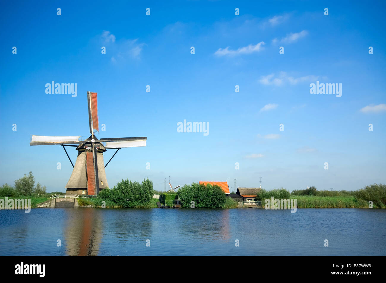 beautiful windmill landscape at kinderdijk in the netherlands Stock ...