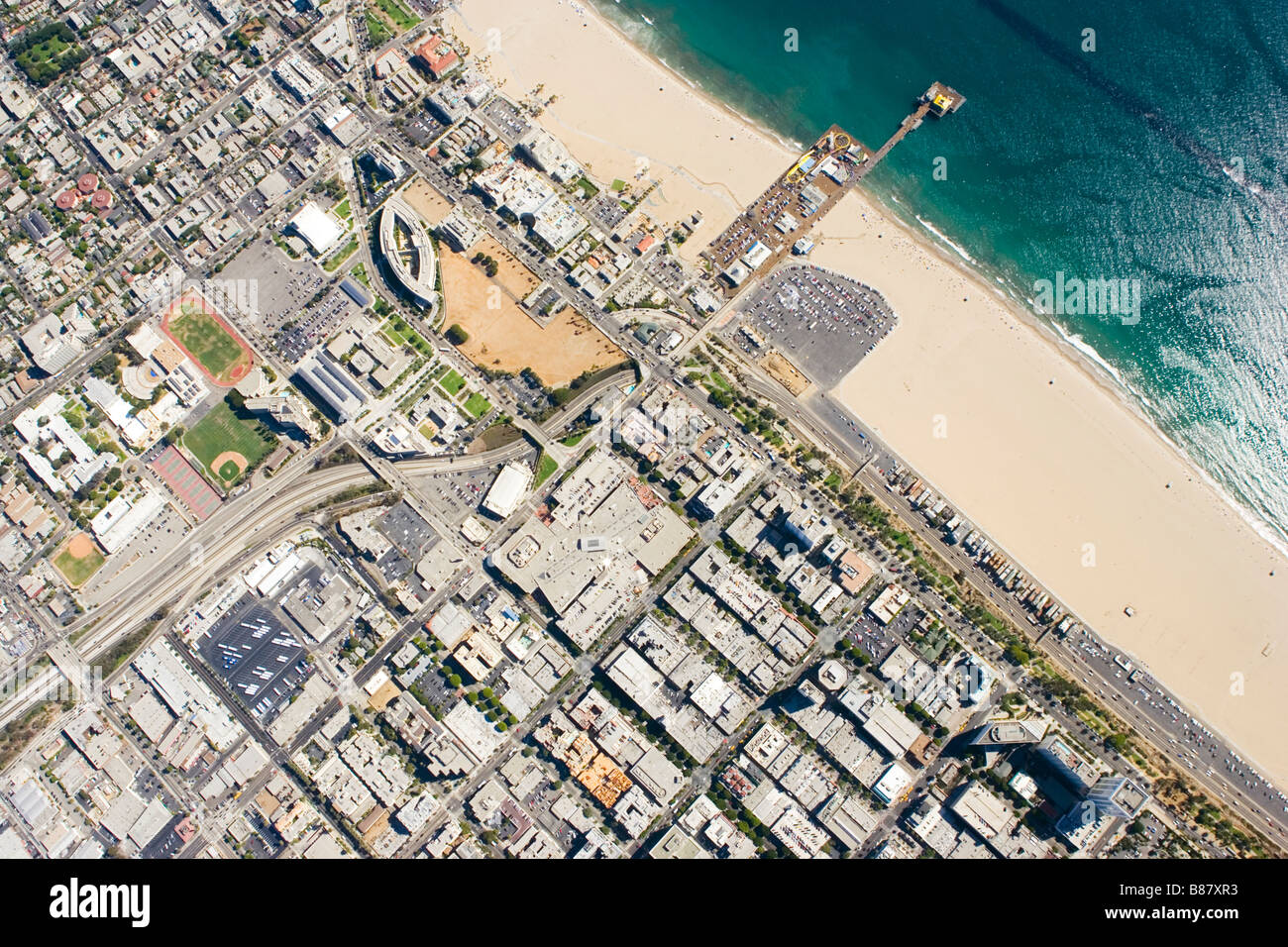 Santa Monica beach pier vertical aerial view Stock Photo - Alamy