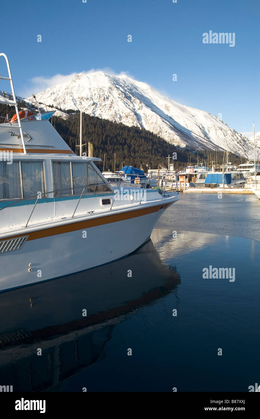 Seward Alaska Resurrection bay dock marina boats water Mountains Stock ...