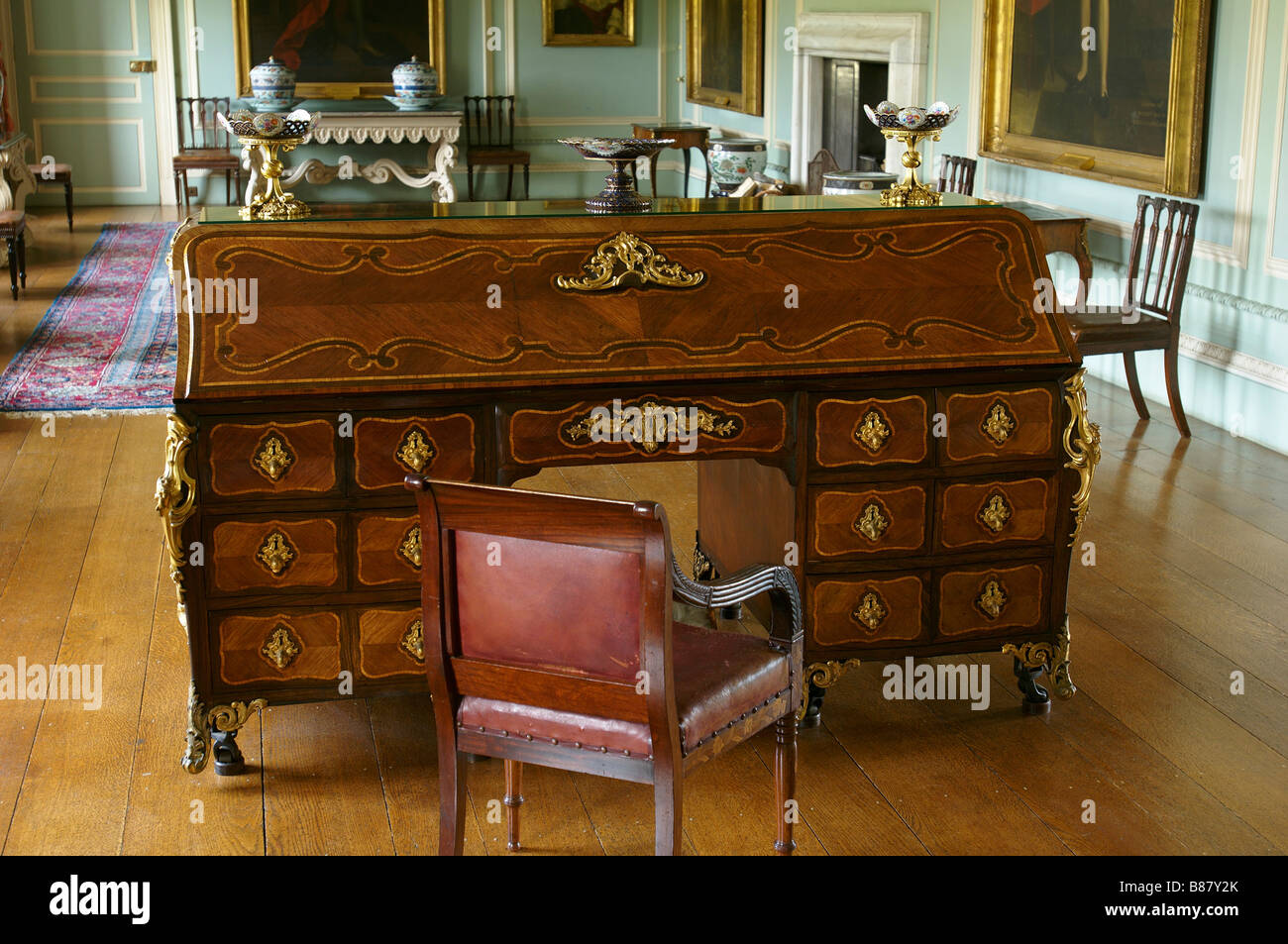 Detail of traditional writing desk with chair set in traditional ...