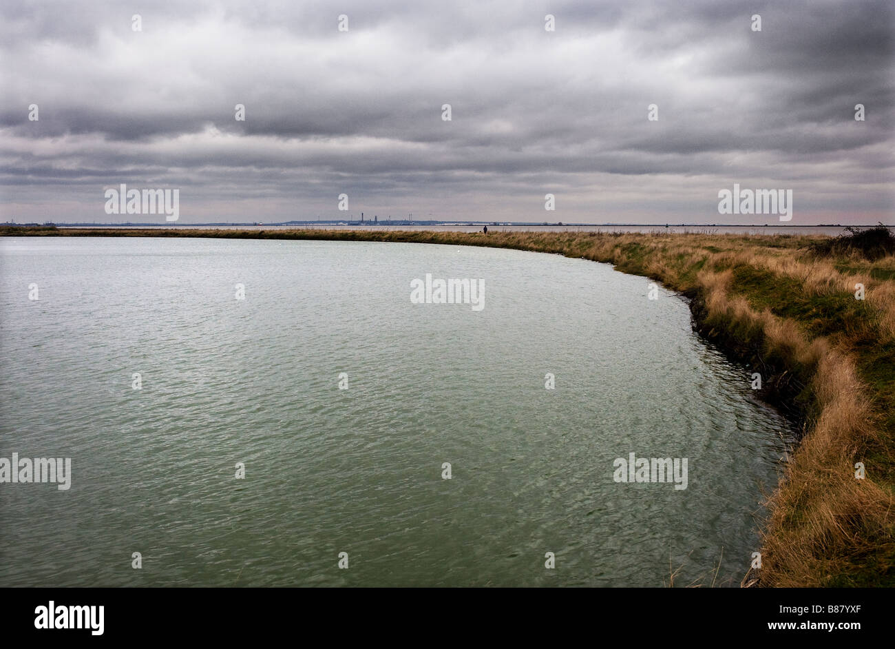 The sea wall on the River Thames in Essex Stock Photo - Alamy
