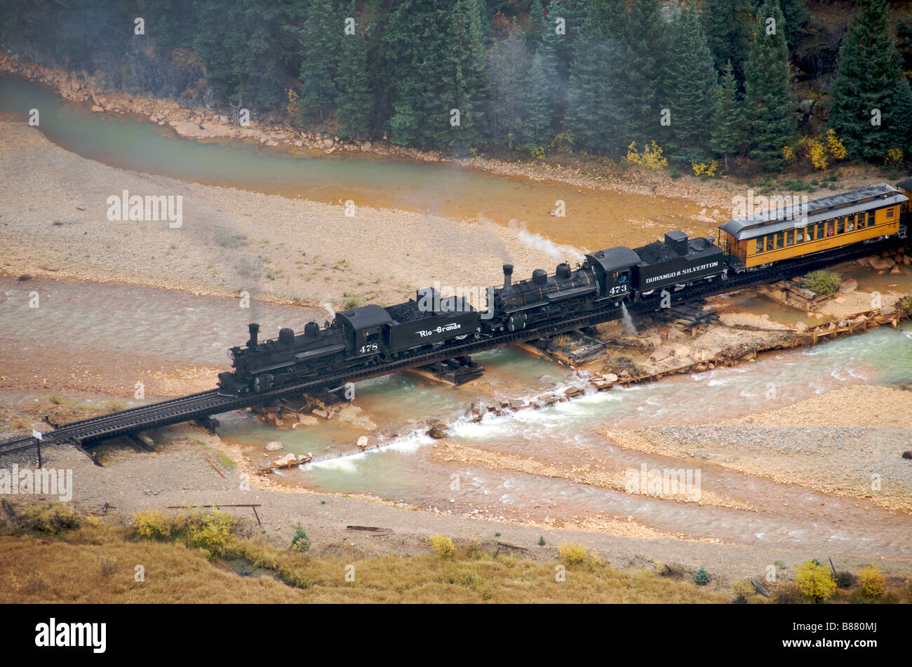 Aerial view of Durango Silverton Steam Train Colorado USA Stock Photo ...