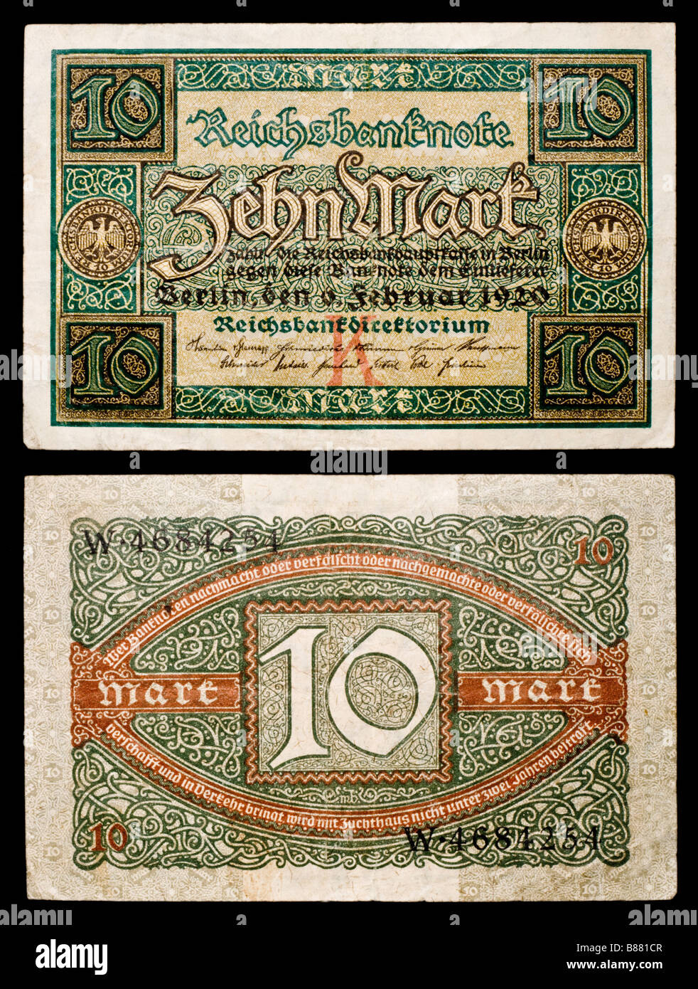 German Banknote - 10 Marks. Dated 6th February 1920 Stock Photo - Alamy