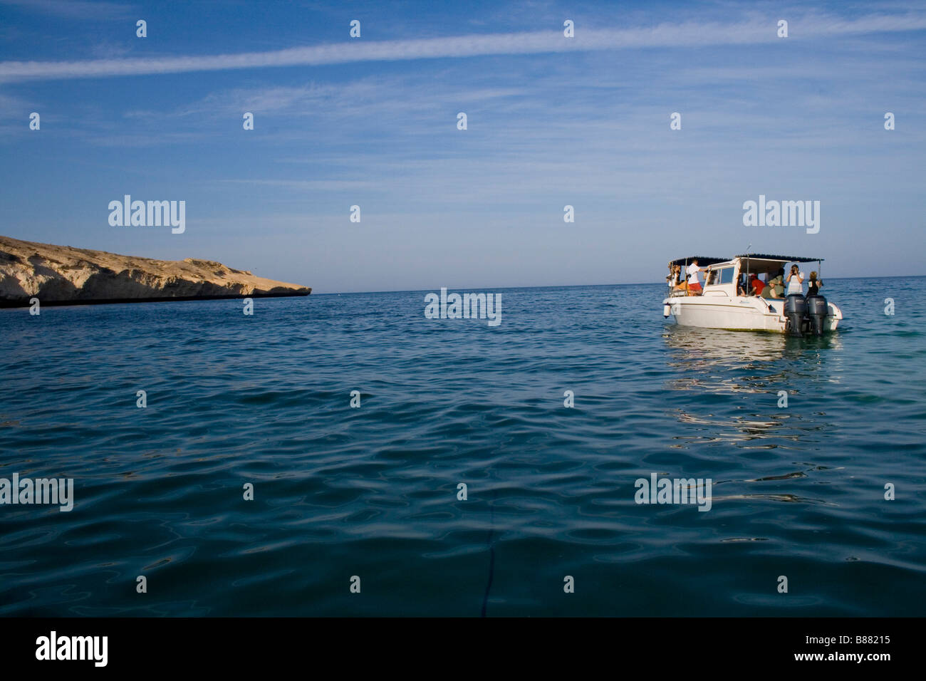 Scuba diving boat on sea near Muscat the capital of Oman Persian Gulf ...