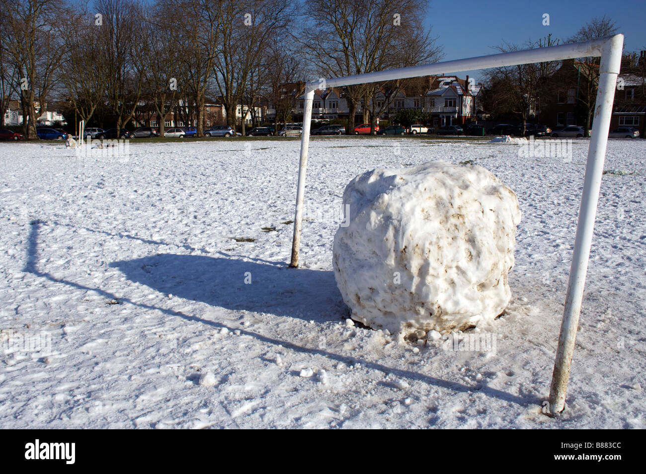 Snowball in the goalpost Stock Photo - Alamy