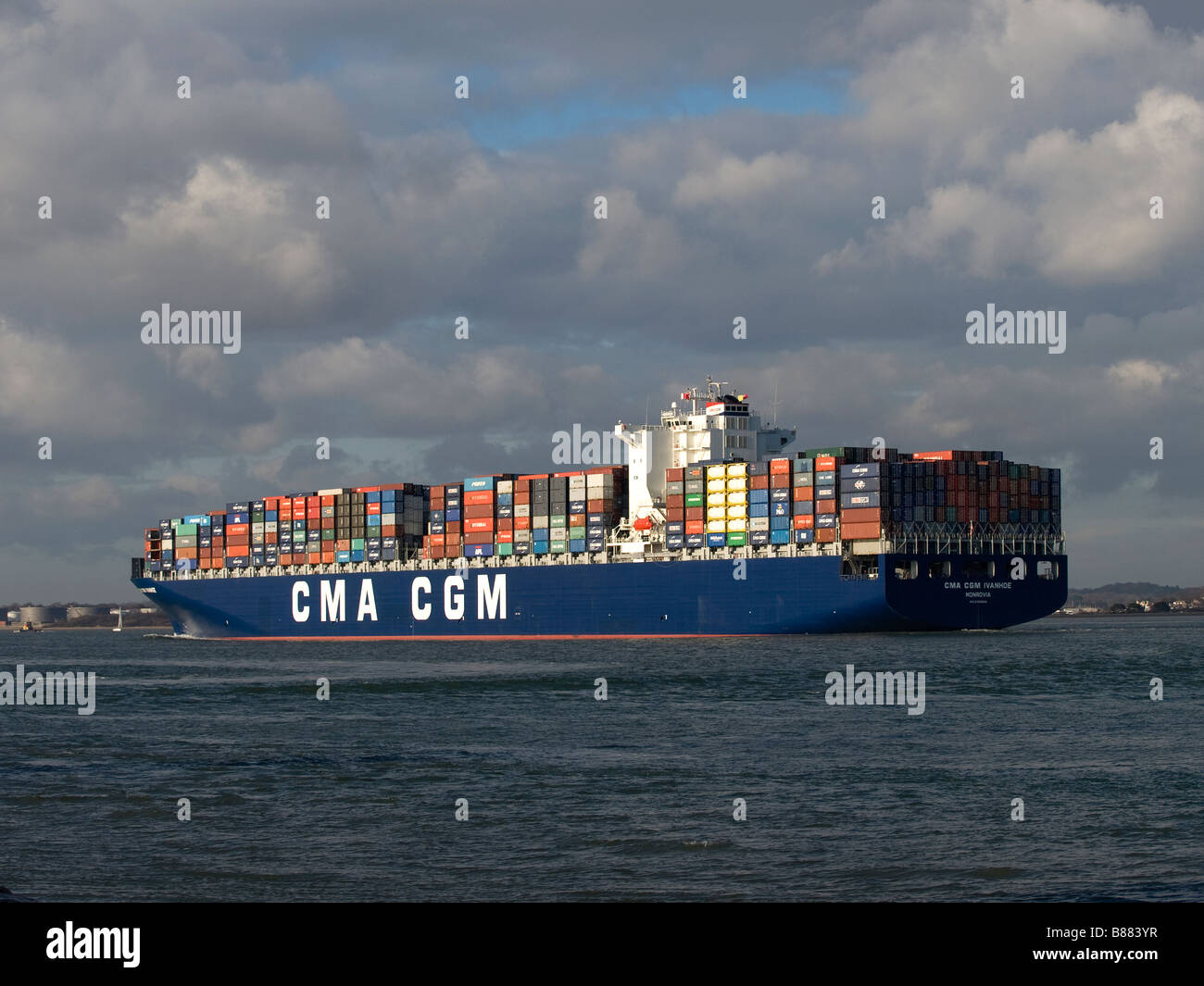 Container ship "CMA CGM Ivanhoe" entering Southampton Water UK Stock ...