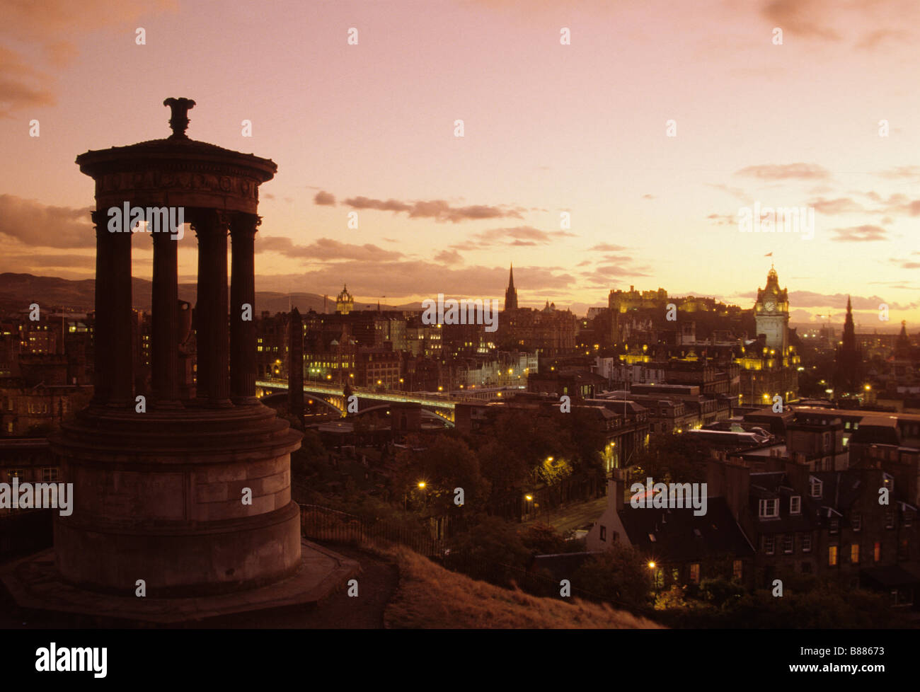 dusk panorama view of edinburgh from carlton hill Stock Photo - Alamy