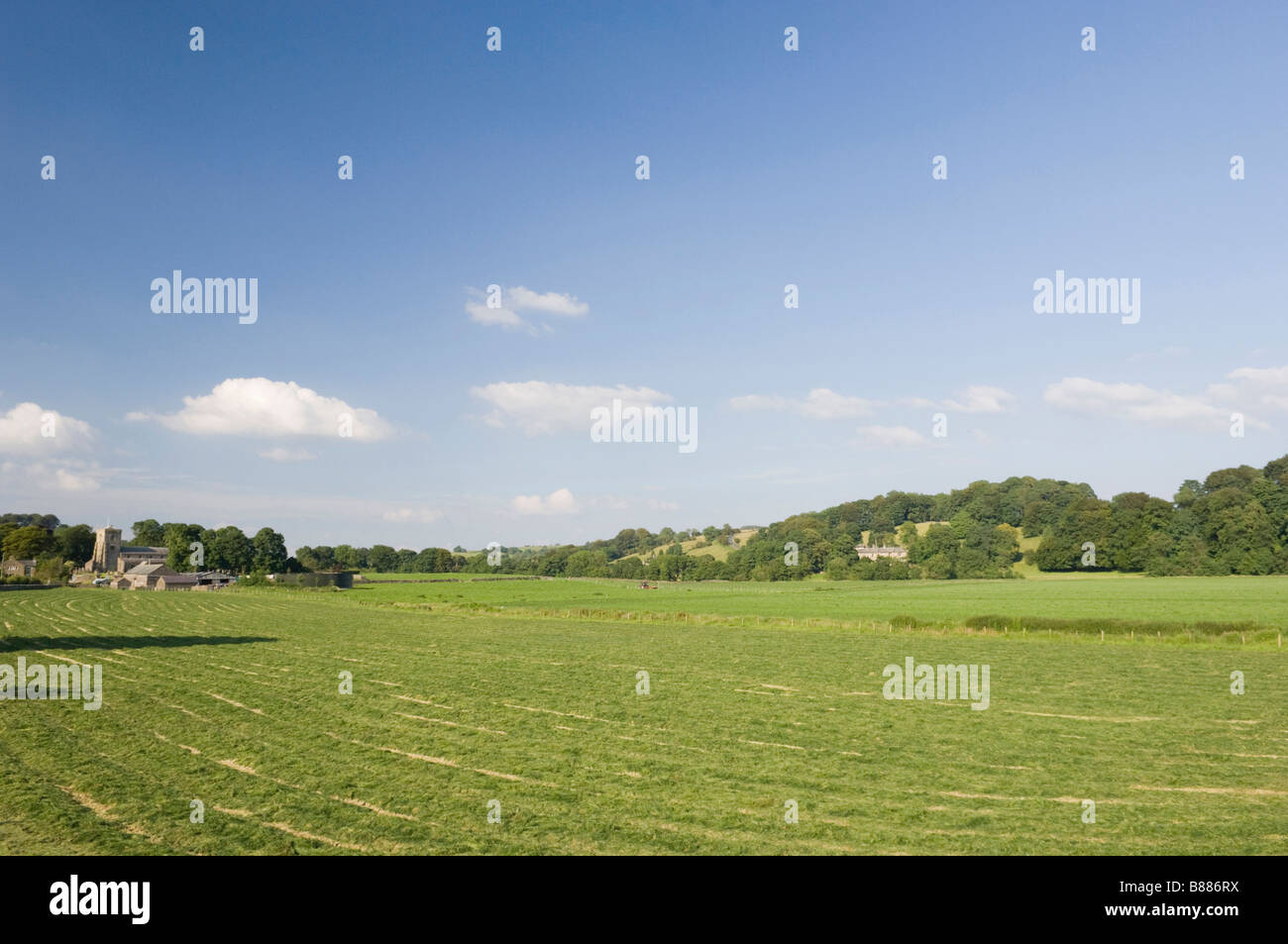 A blue summer sky over Slaidburn in the Hodder Valley of rural ...