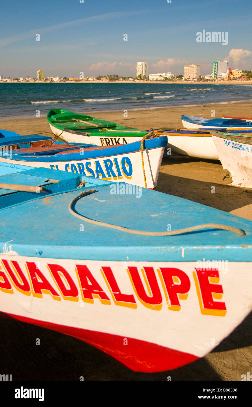 MEXICO SINOLA STATE MAZATLAN Scenic view of a colorful fleet of small ...
