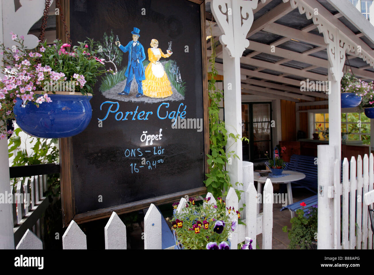 A traditional Swedish cafe built in wood near the city of Sundsvall in ...