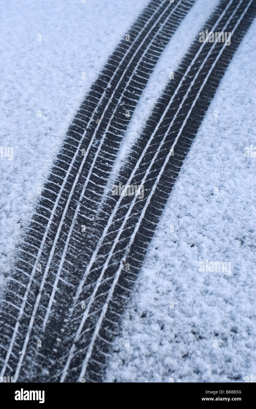 Car wheel tracks in the snow Stock Photo - Alamy