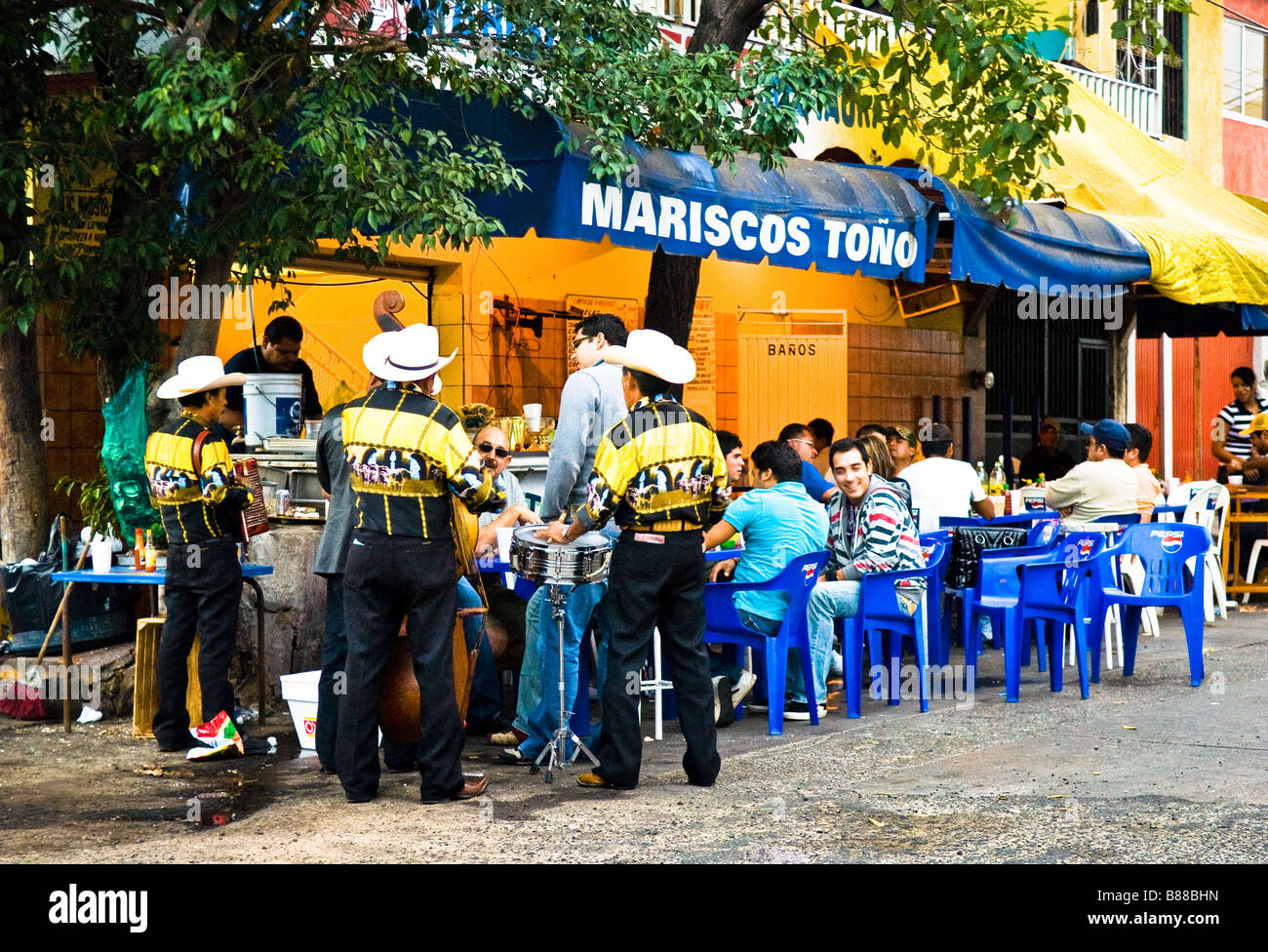 Mariachi band at sidewalk cafe in old town Mazatlan Sinaloa Mexico ...