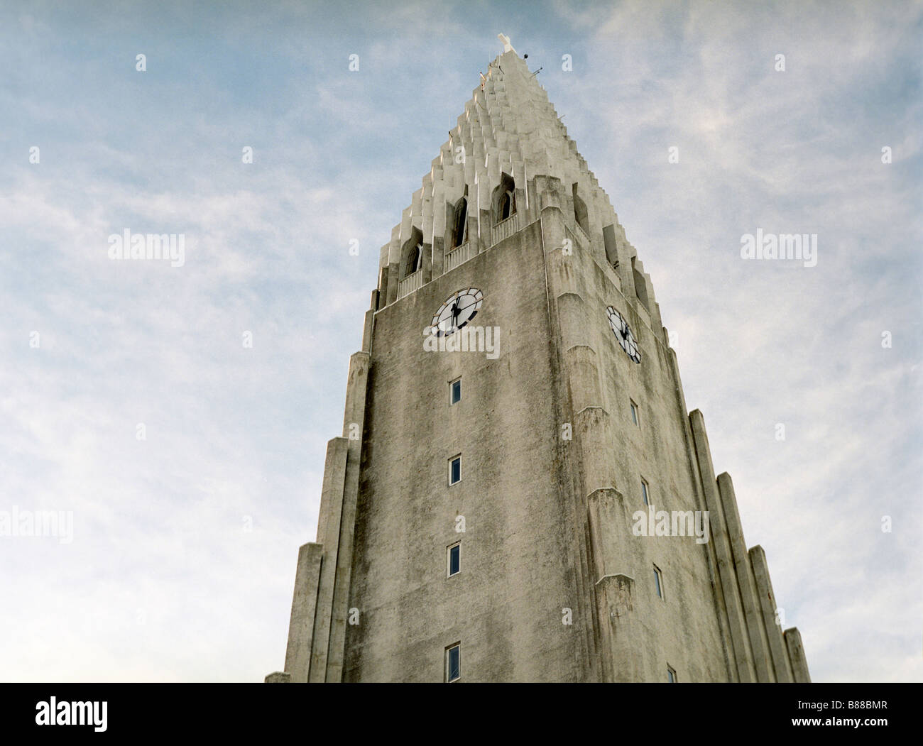 Iceland Reykjavik church clock tower Stock Photo - Alamy