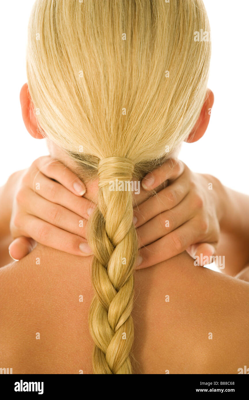 Rear View Of Woman Hands On Neck Close Up Stock Photo - Alamy