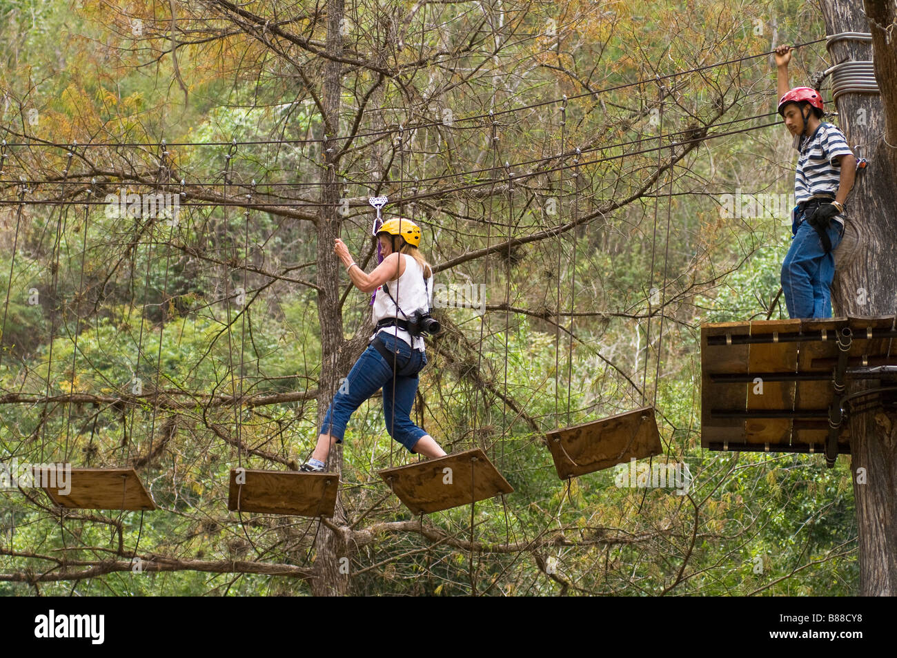 Walking the bridge at the end of the zip line at Vado Hondo Sinaloa ...