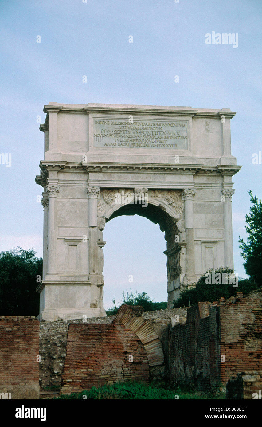 Roman Forum site Triumphal Arch of Titus Carved stone inscriptions ...