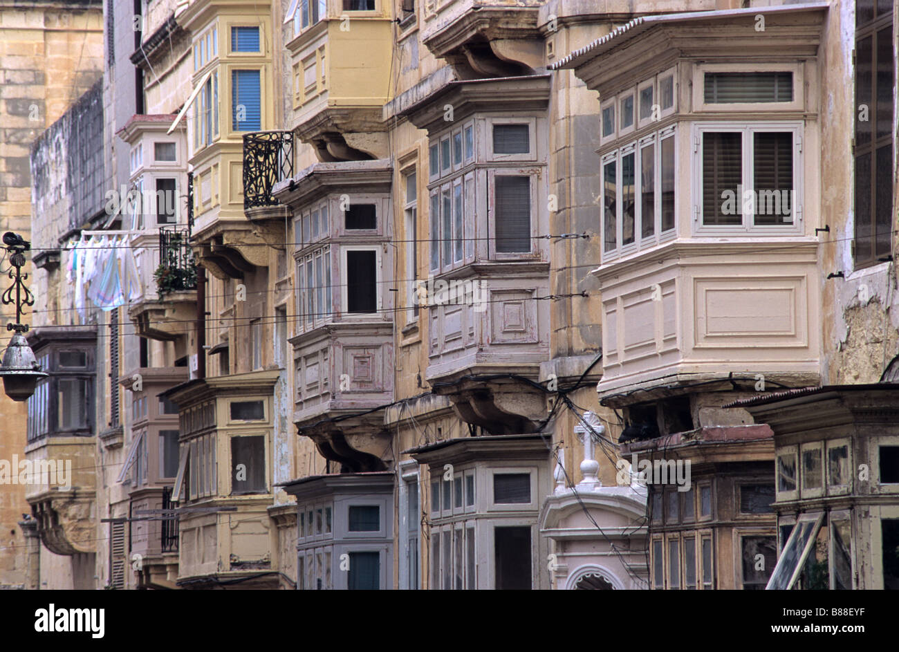 Traditional Bay or Bow Windows & Balconies, Valletta, Malta Stock Photo ...