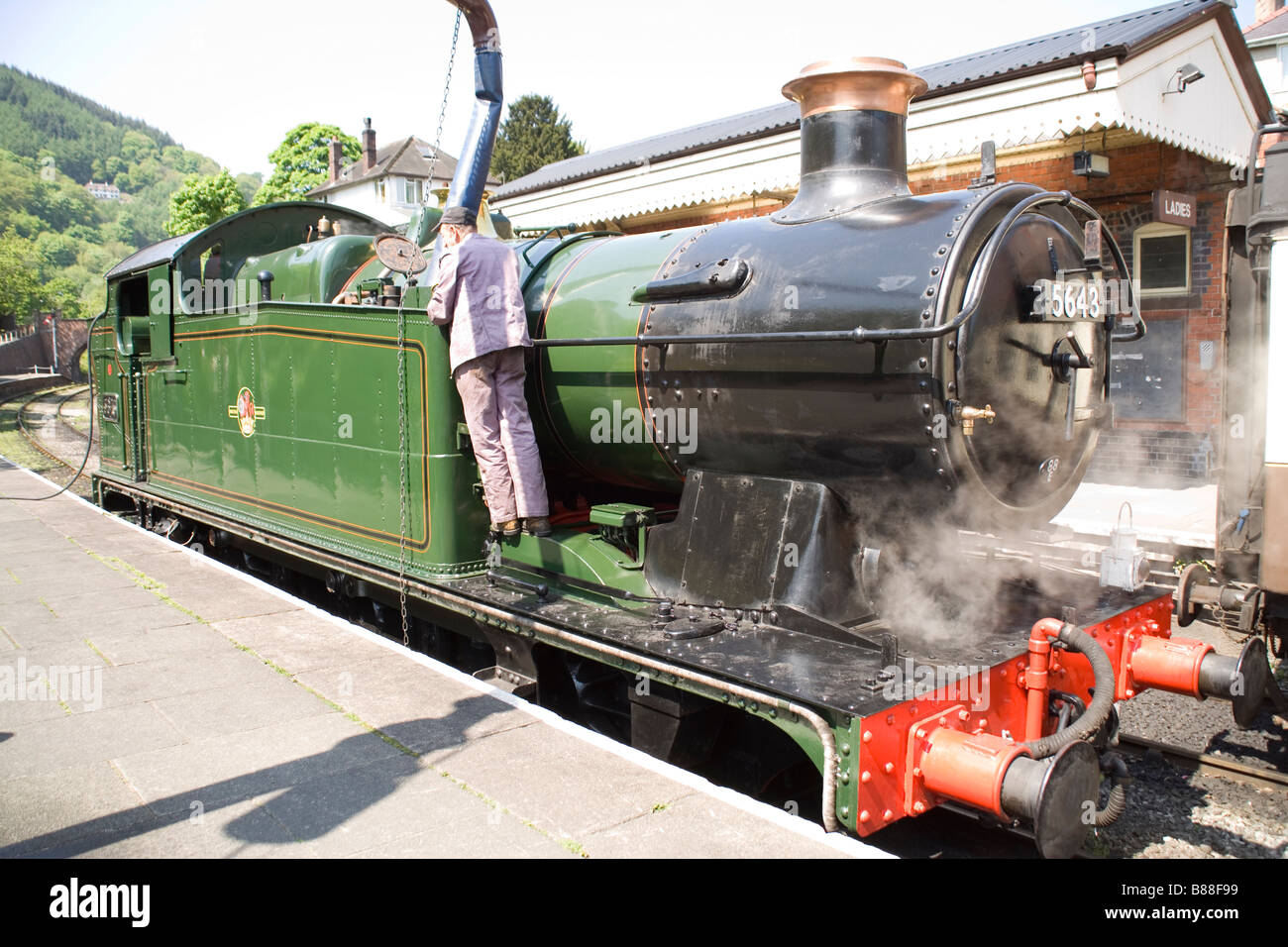 Steam train at Llangollen Railway station, Llangollen, Denbighshire ...