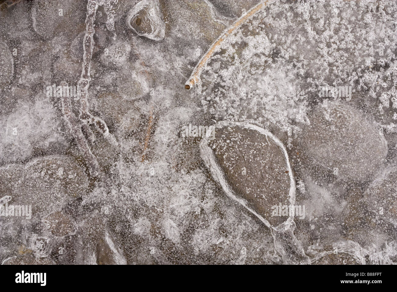 Thick ice patterns Lake District National Park Cumbria England GB UK EU ...