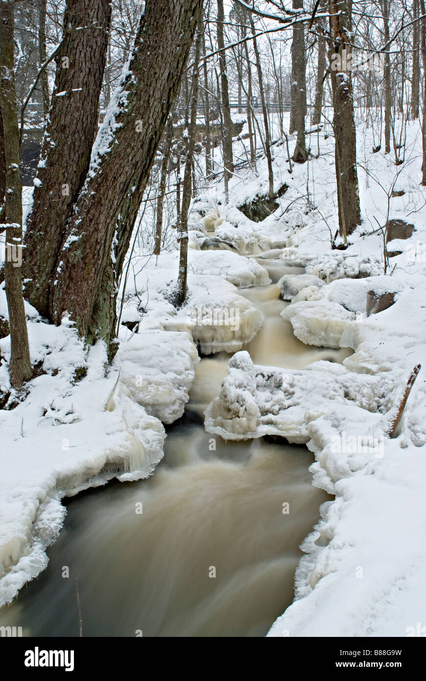 Melt water streaming down in a winter landscape Stock Photo - Alamy