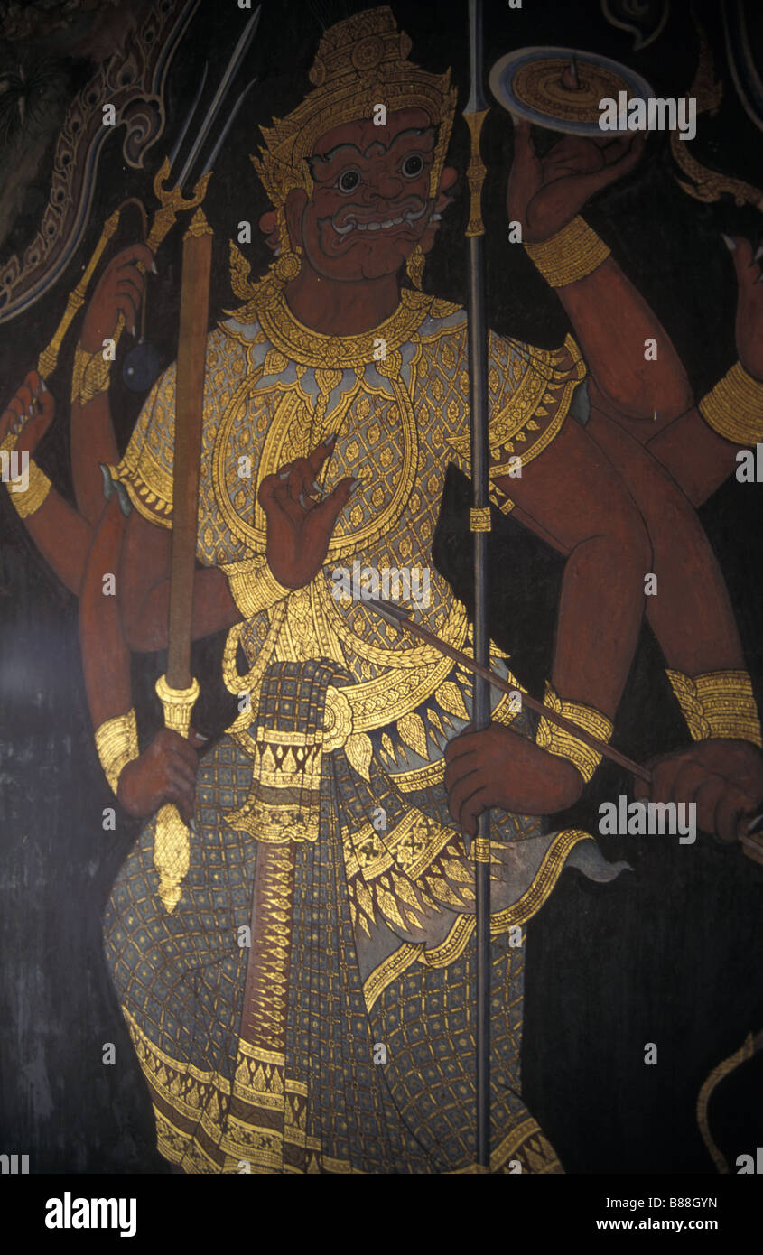 gilt demon wall mural Royal Palace Bangkok Thailand Stock Photo - Alamy