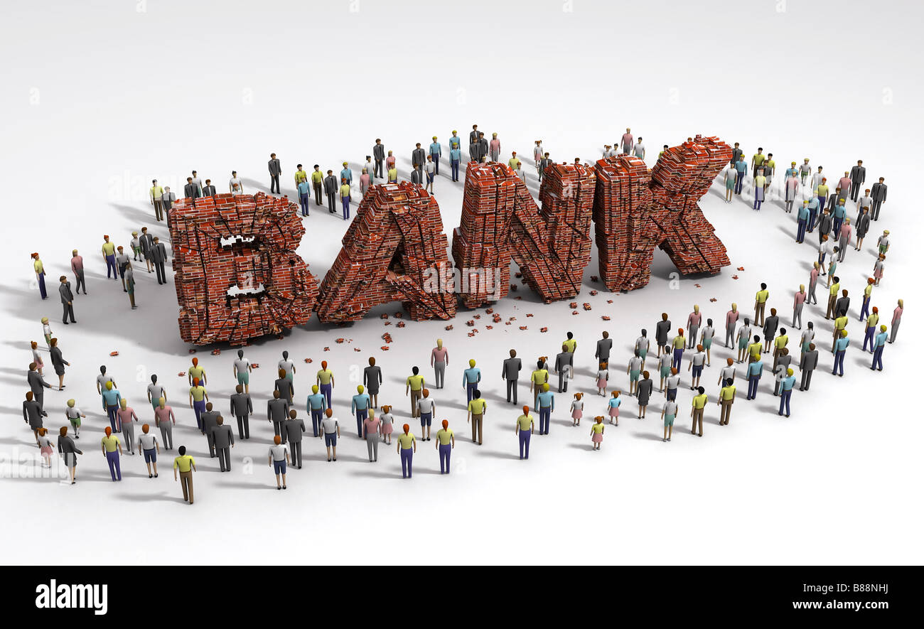 people standing around of bank ruin Stock Photo - Alamy