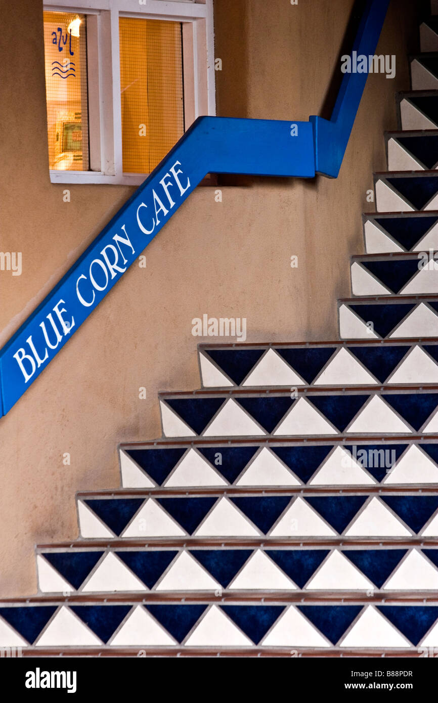 Tiled steps leading up to the Blue Corn Cafe Restaurant in Santa Fe ...