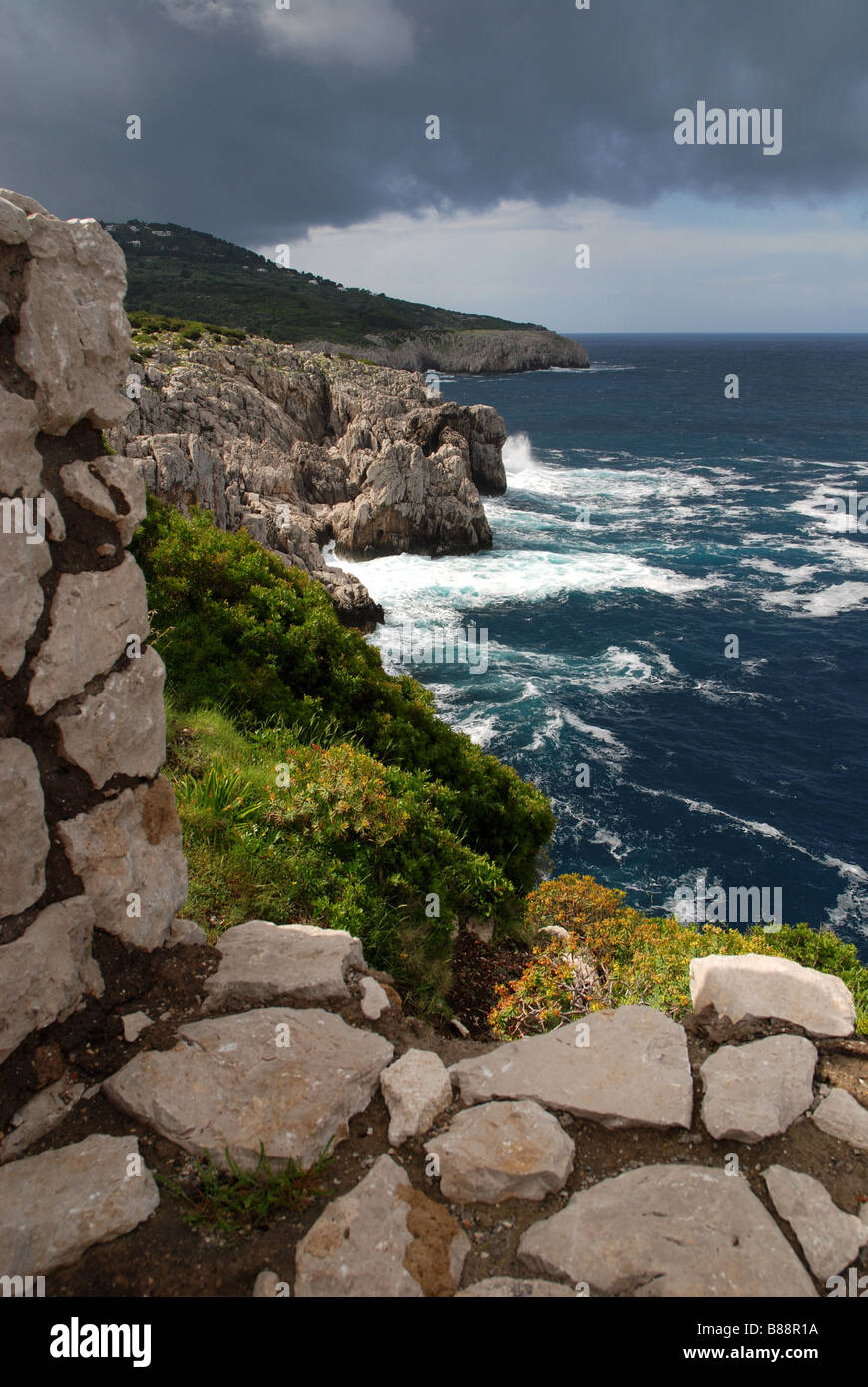 Cliffs along west coast of Island Capri Gulf of Naples Mediterranean ...