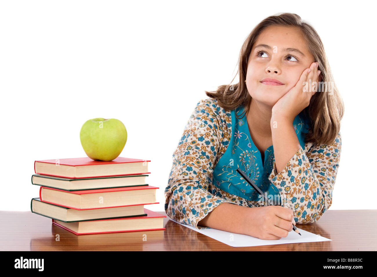 Adorable student thinking on a over white background Stock Photo - Alamy