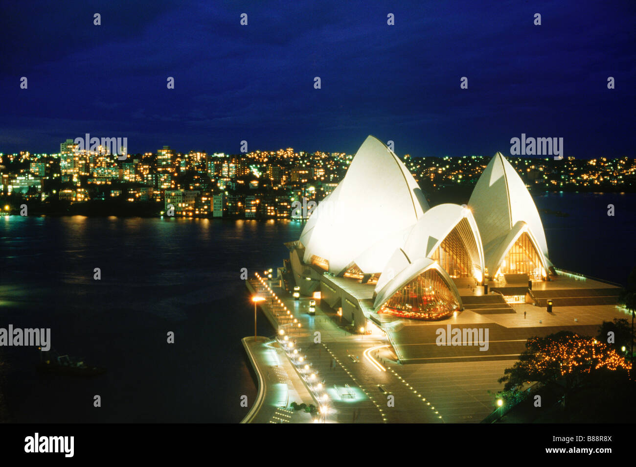 Sydney Opera House on Sydney Harbour from above at night Stock Photo ...