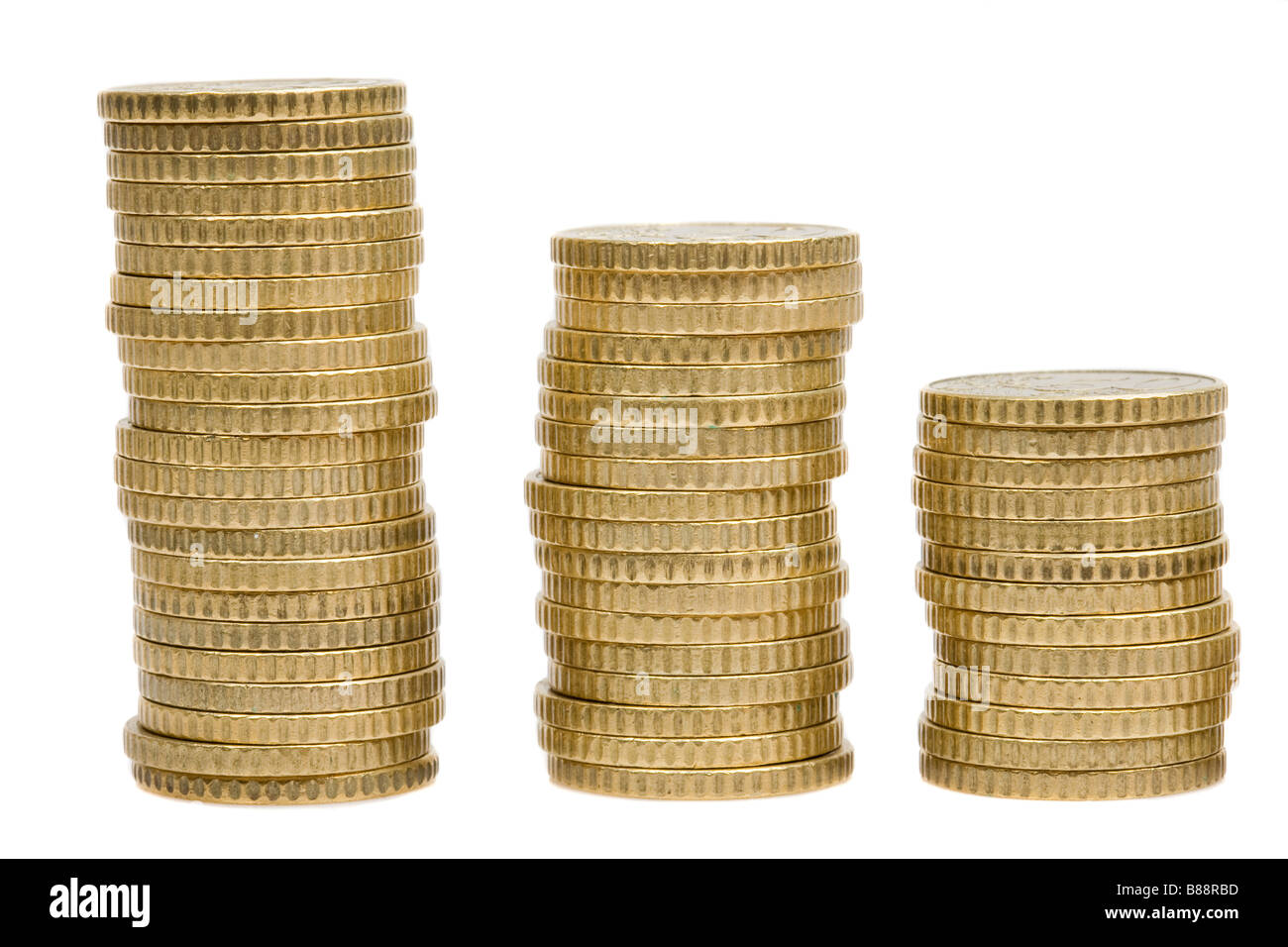 Three piles of money isolated on white Stock Photo - Alamy