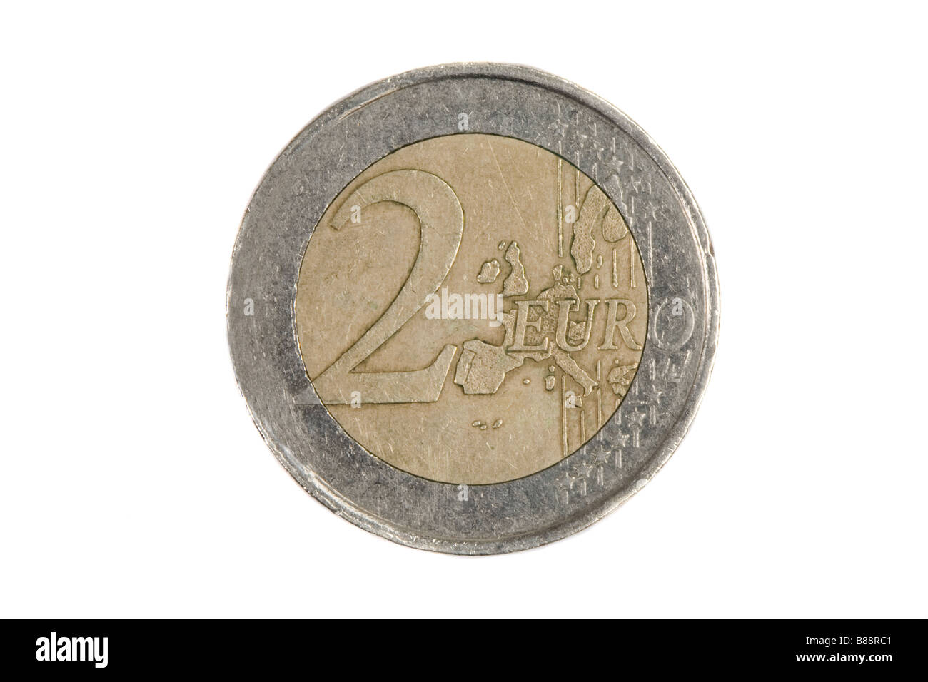 One currency of two euros on a over white background Stock Photo - Alamy