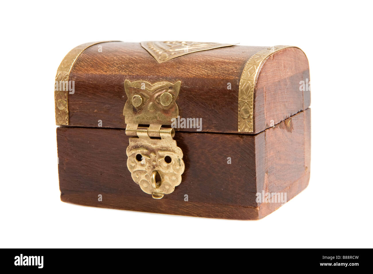 Chest wood and gold closed on a white background Stock Photo - Alamy