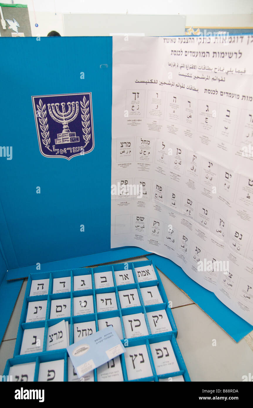 Israel Tel Aviv The voting booth and ballots for the 33 political ...