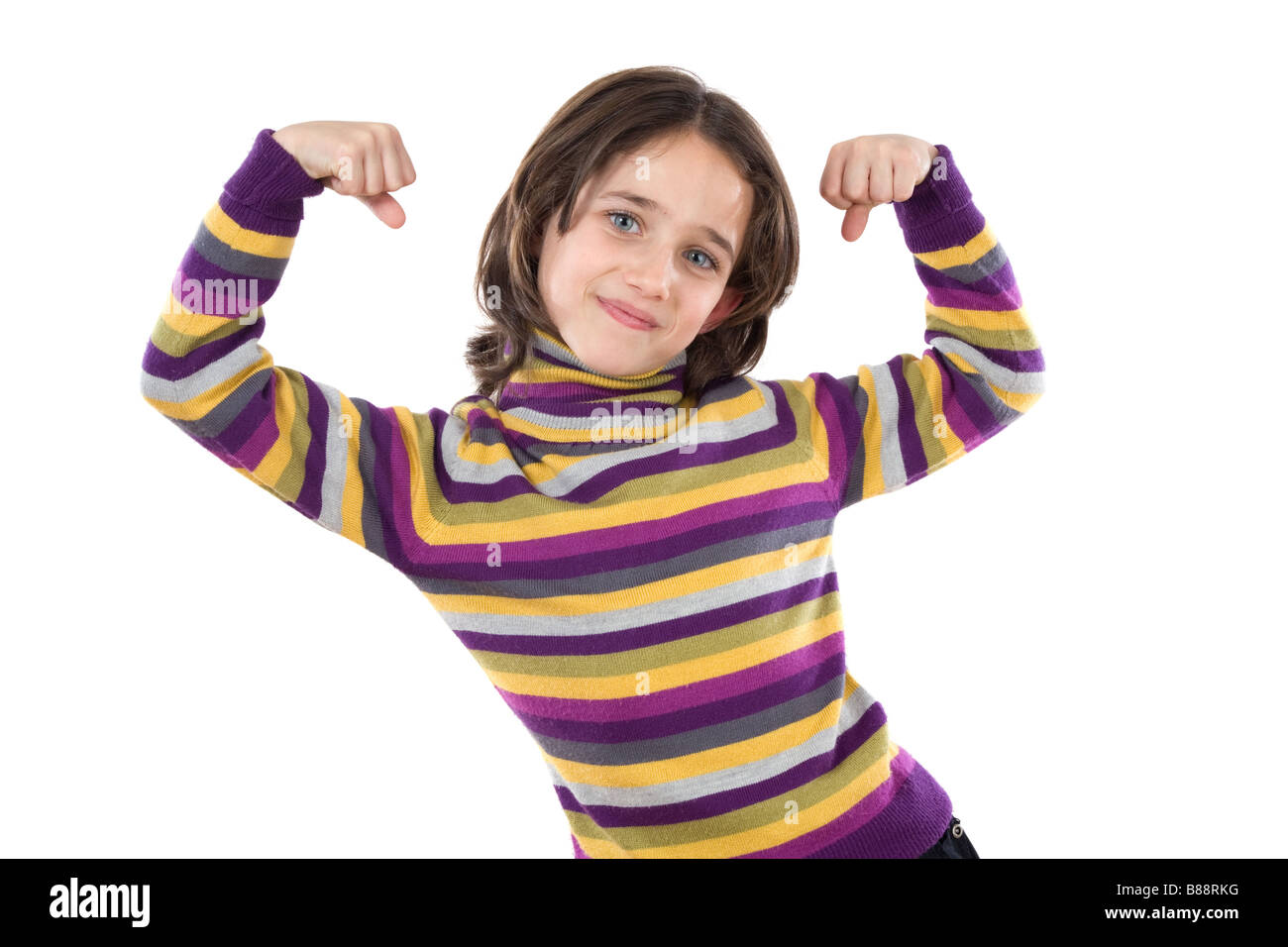 Beautiful girl lifting her arms on a white background Stock Photo - Alamy