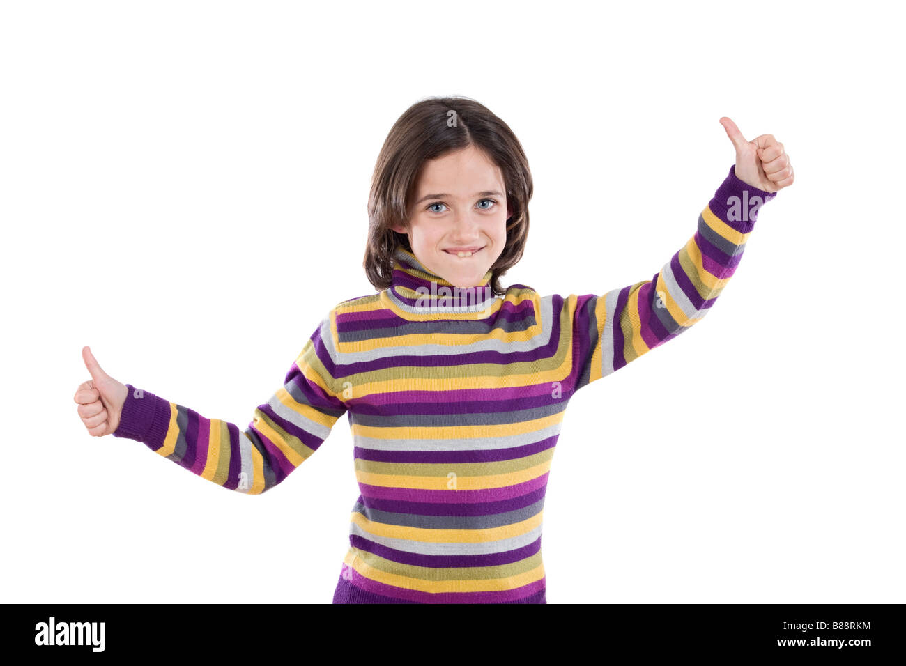 Cheerful winner girl saying OK on a white background Stock Photo - Alamy