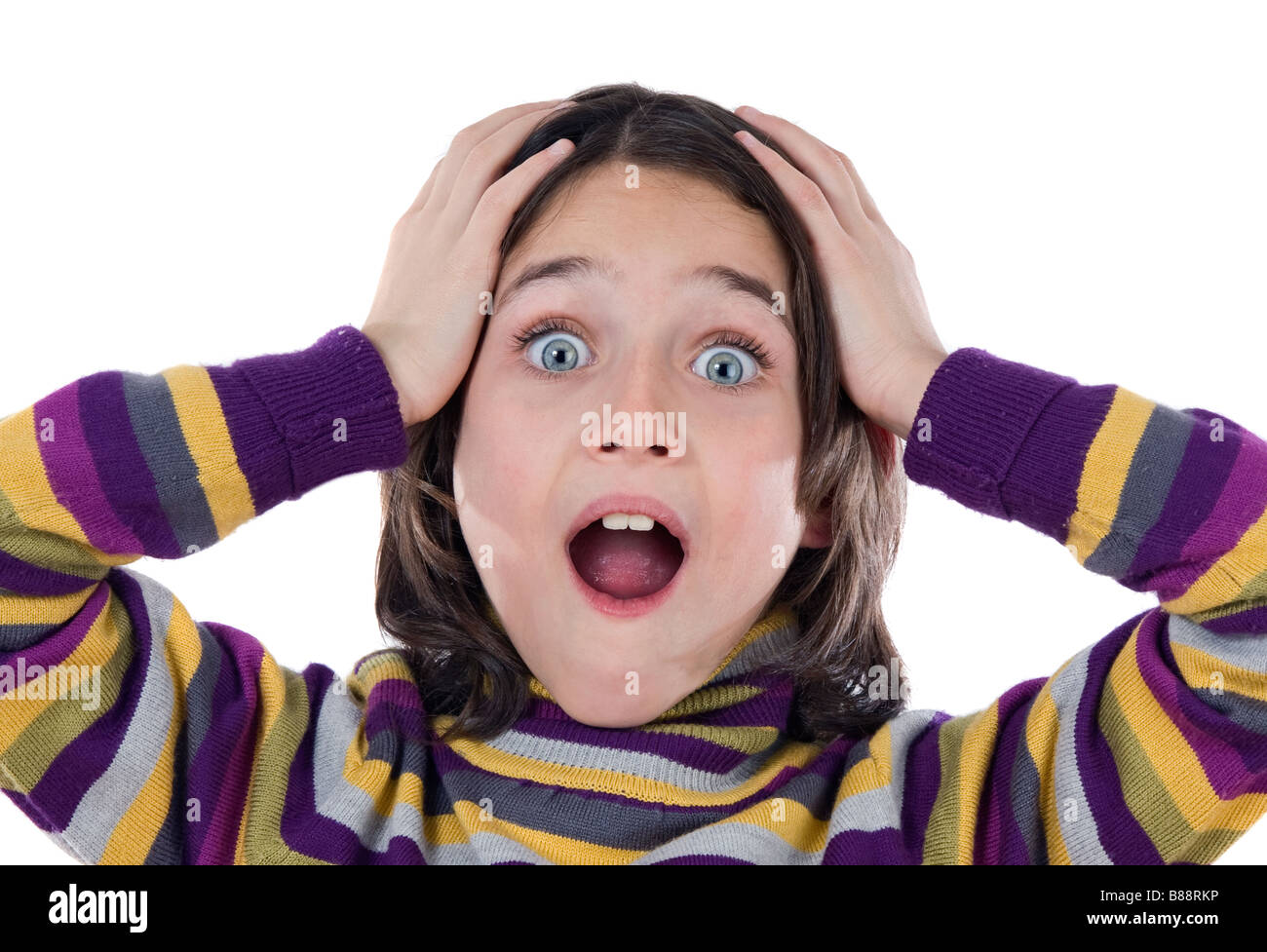 Beautiful girl surprised on a white background Stock Photo - Alamy