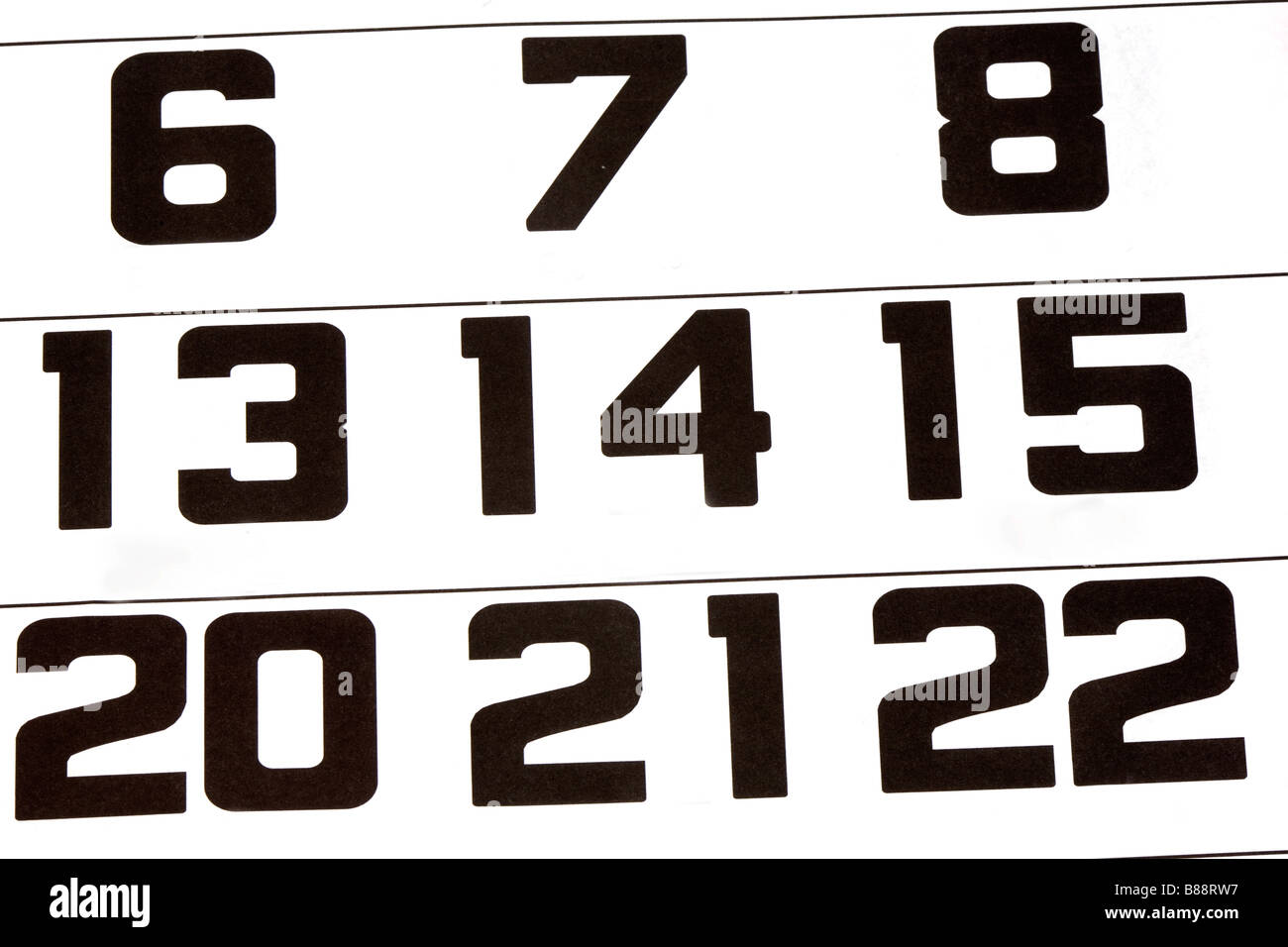 Page of the calendar with many numbers Stock Photo - Alamy