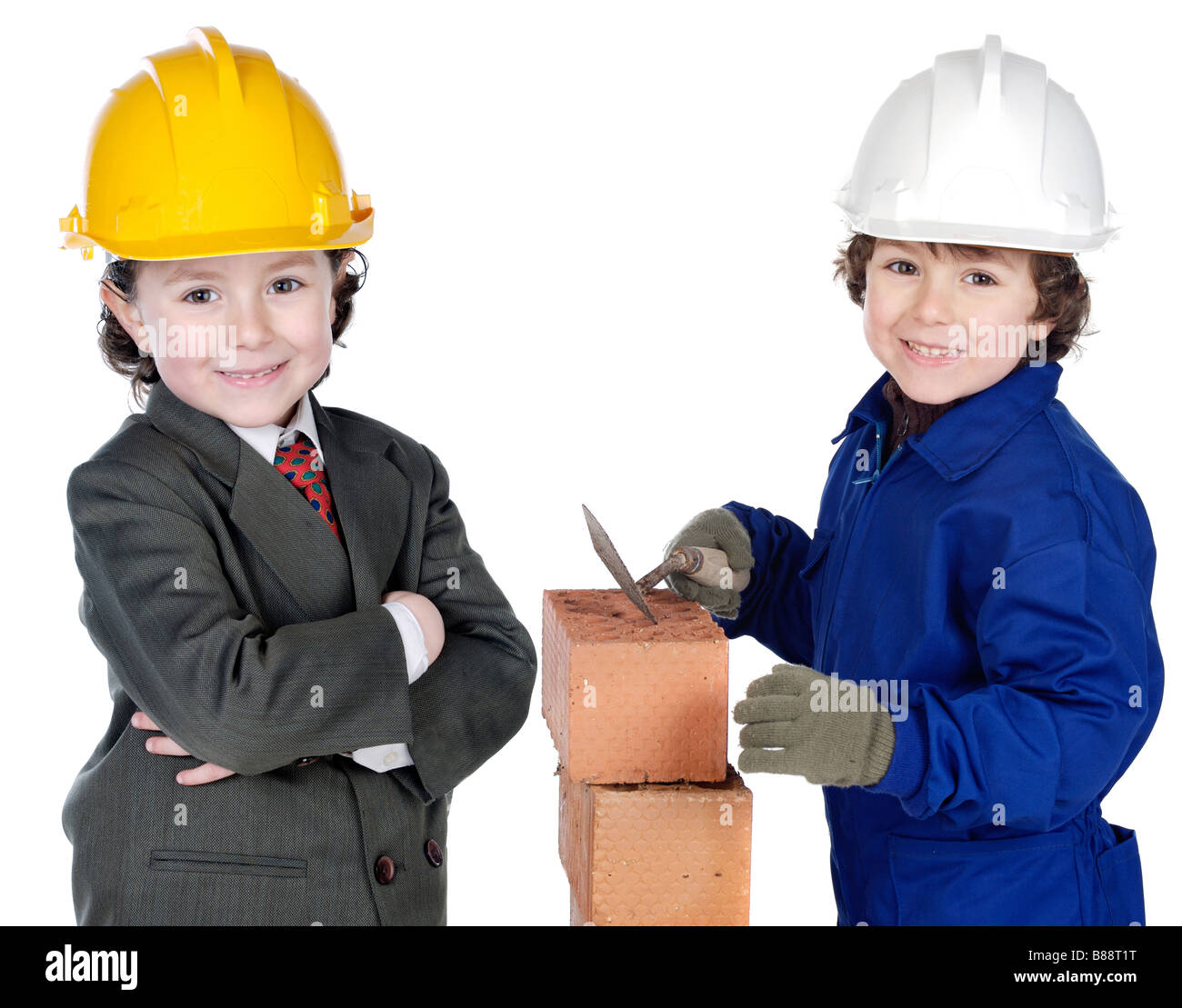 Worker and supervisor a over white background Stock Photo - Alamy