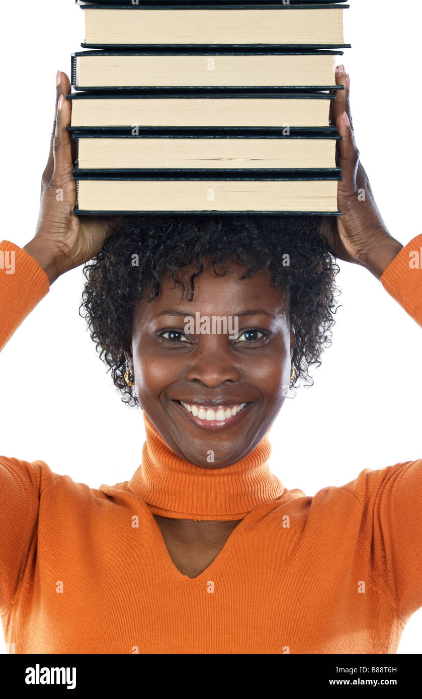 African american woman with books on her head Stock Photo - Alamy