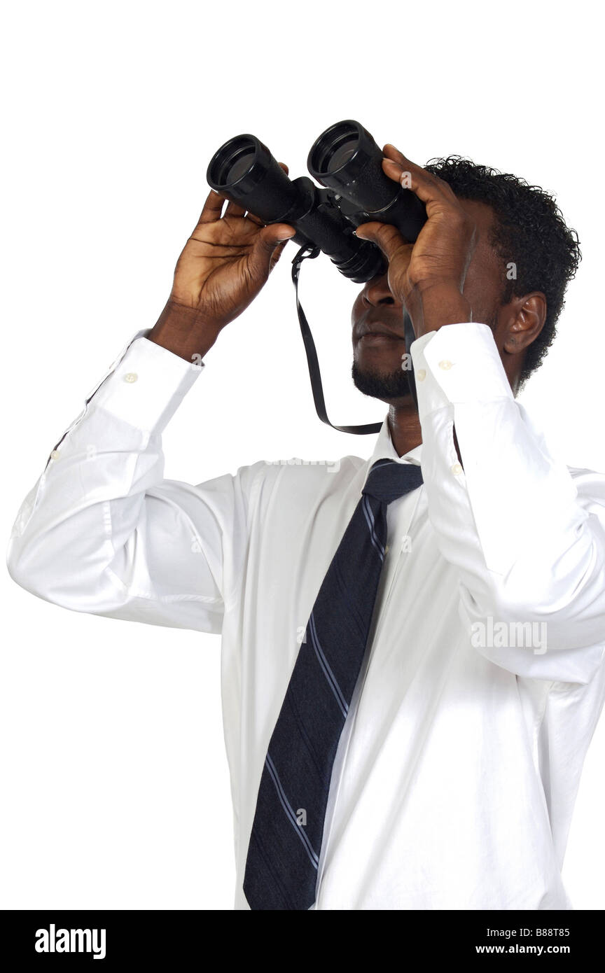 Man with binoculars isolated a over white background Stock Photo - Alamy