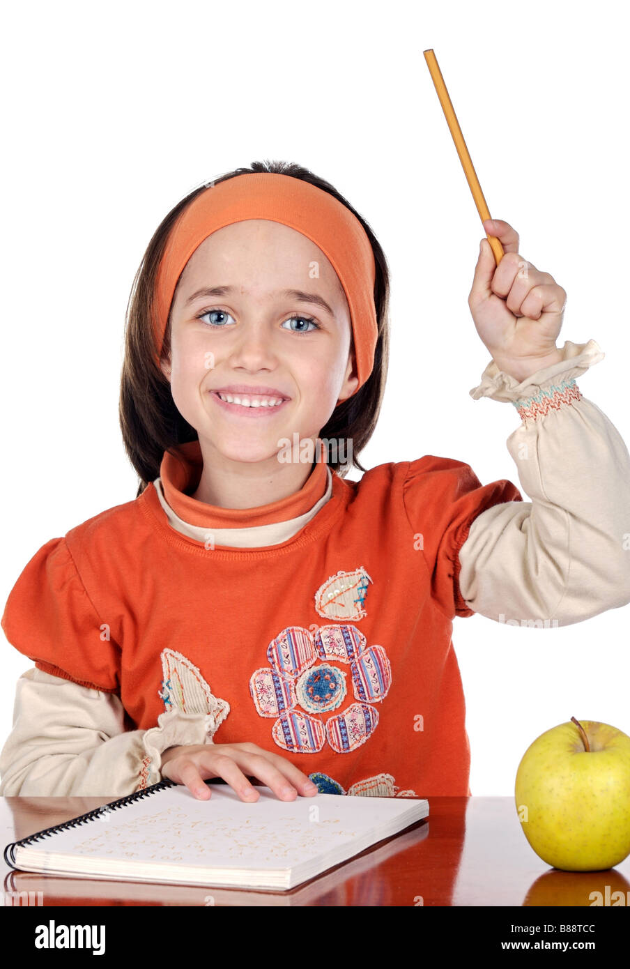 adorable girl studying in the school a over white background Stock ...