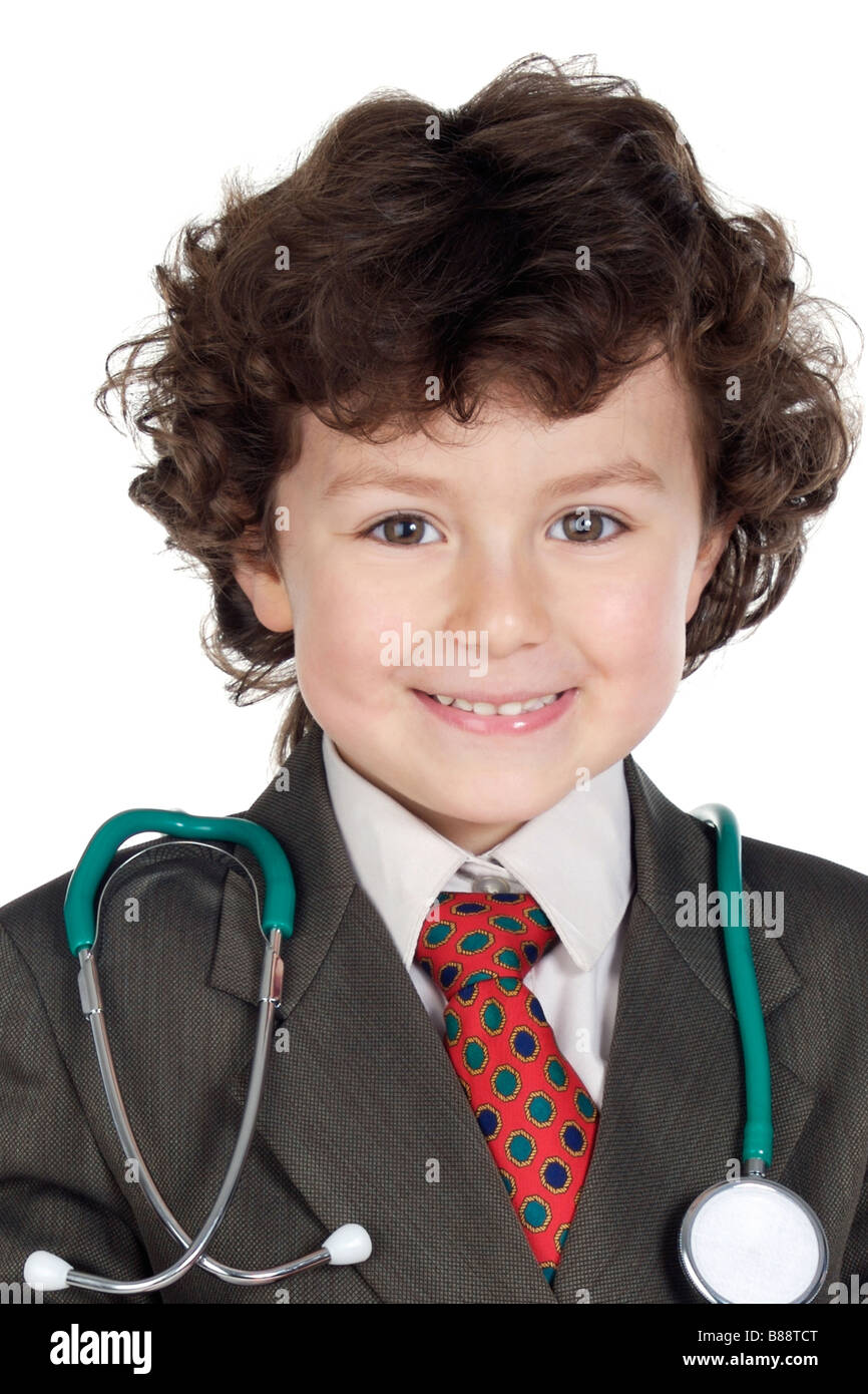 Beautiful boy playing to be doctor on a over white background Stock ...