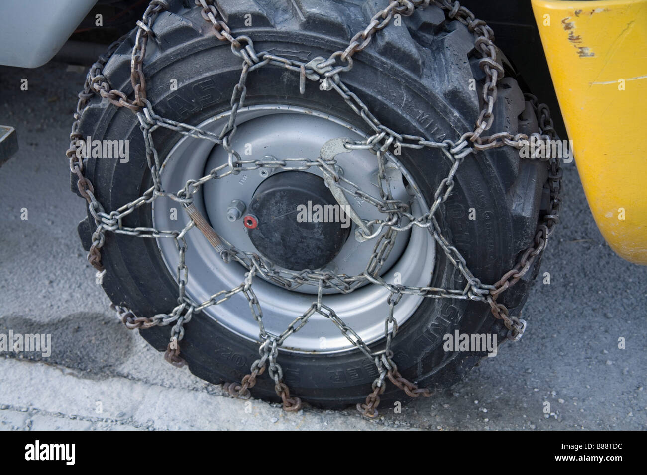 Austria EU January close up of snow chains on a vehicle wheel Stock ...