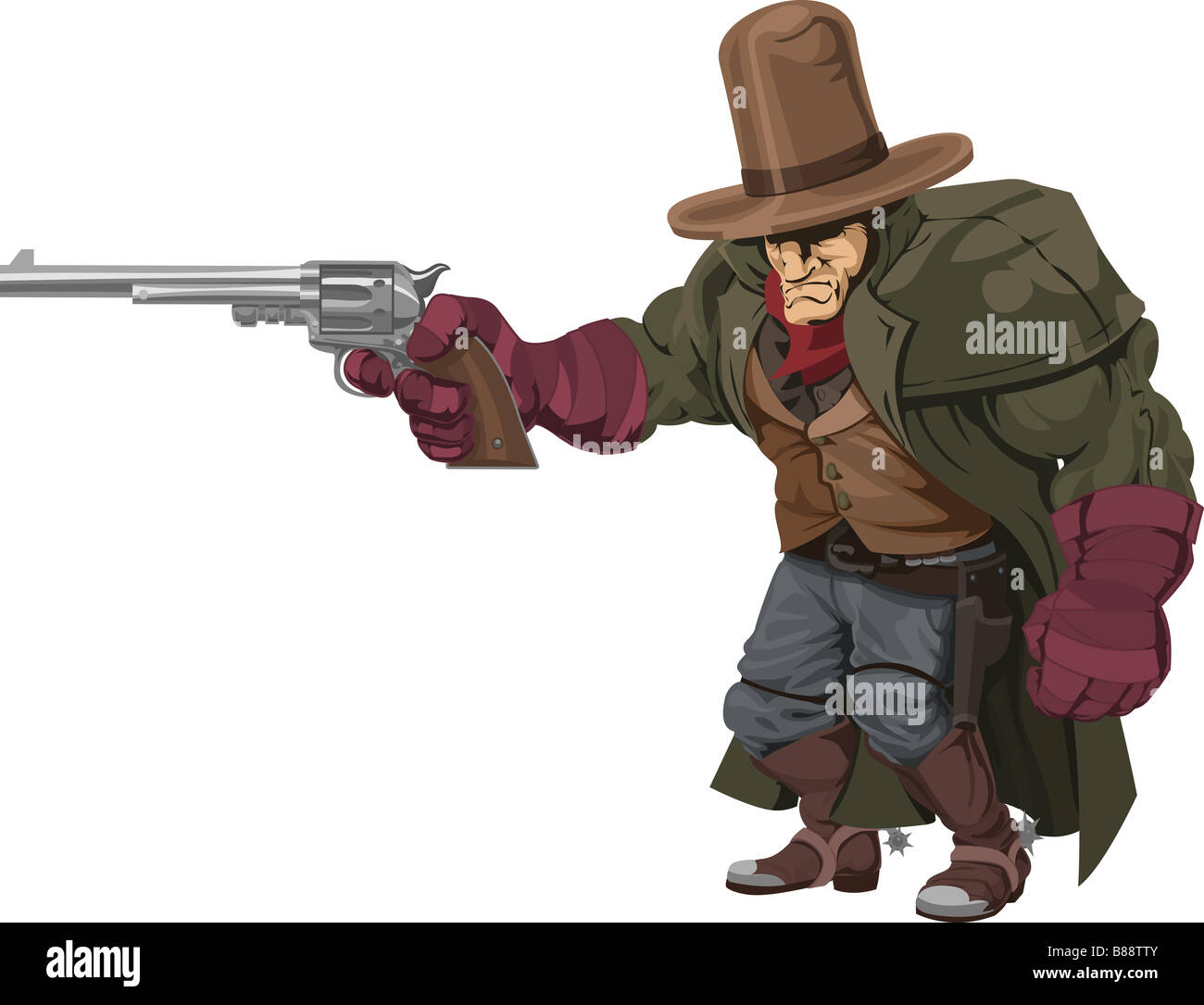 Illustration of cool mean looking cowboy gunman with pistol Stock Photo ...