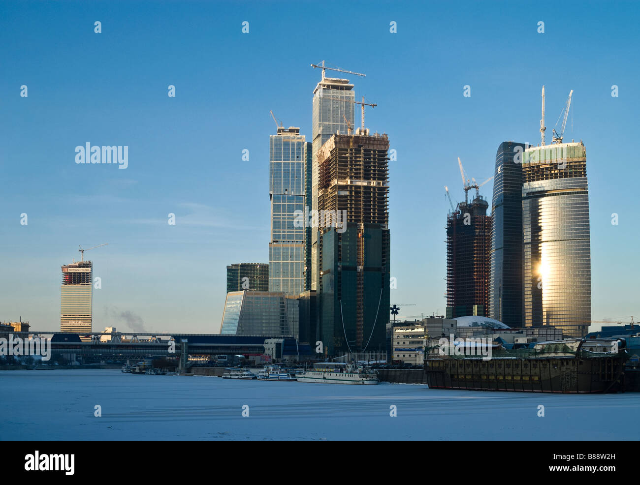 Towers of Moscow International Business Center under construction on a ...