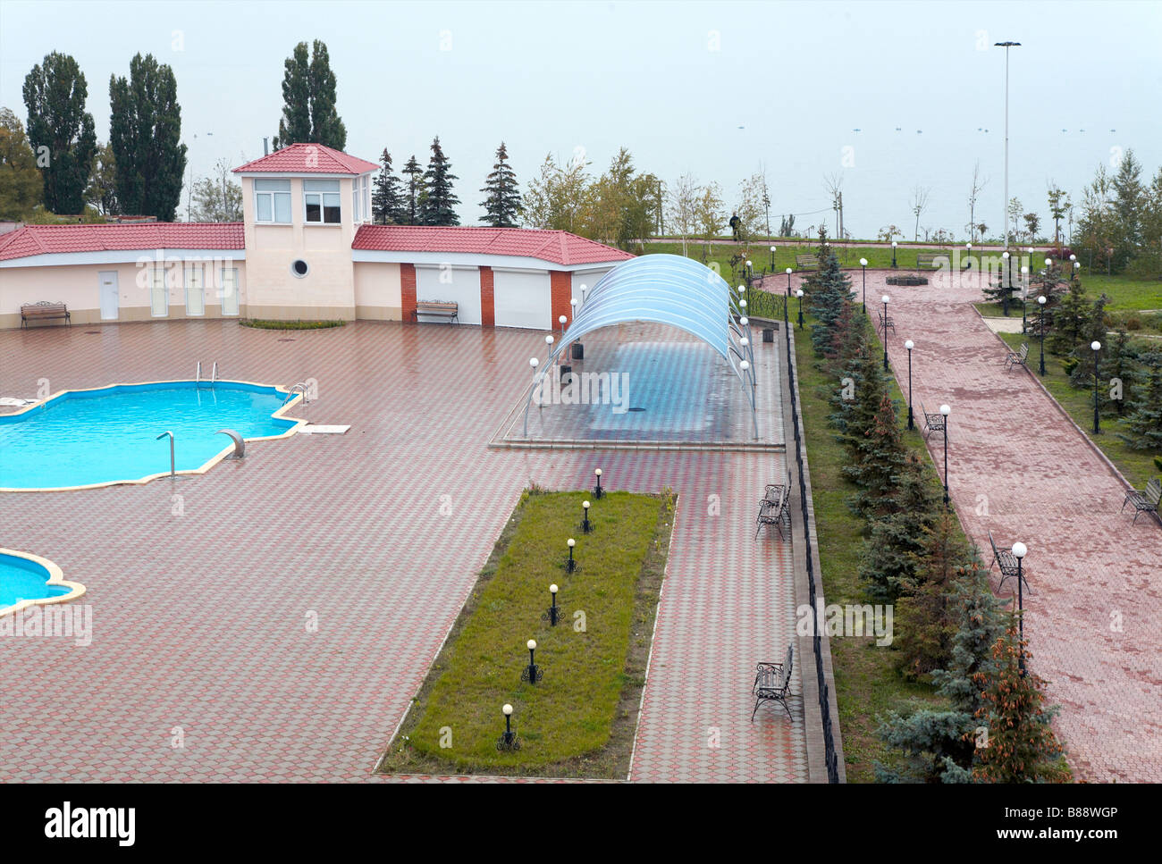 sea resort recreation center autumn wet day view (Jalta village ...